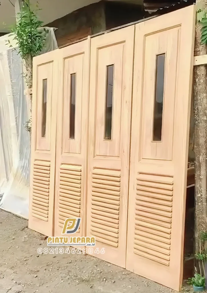 Pintu Garasi Minimalis Jati Jepara Kaca Vertikal Eksklusif